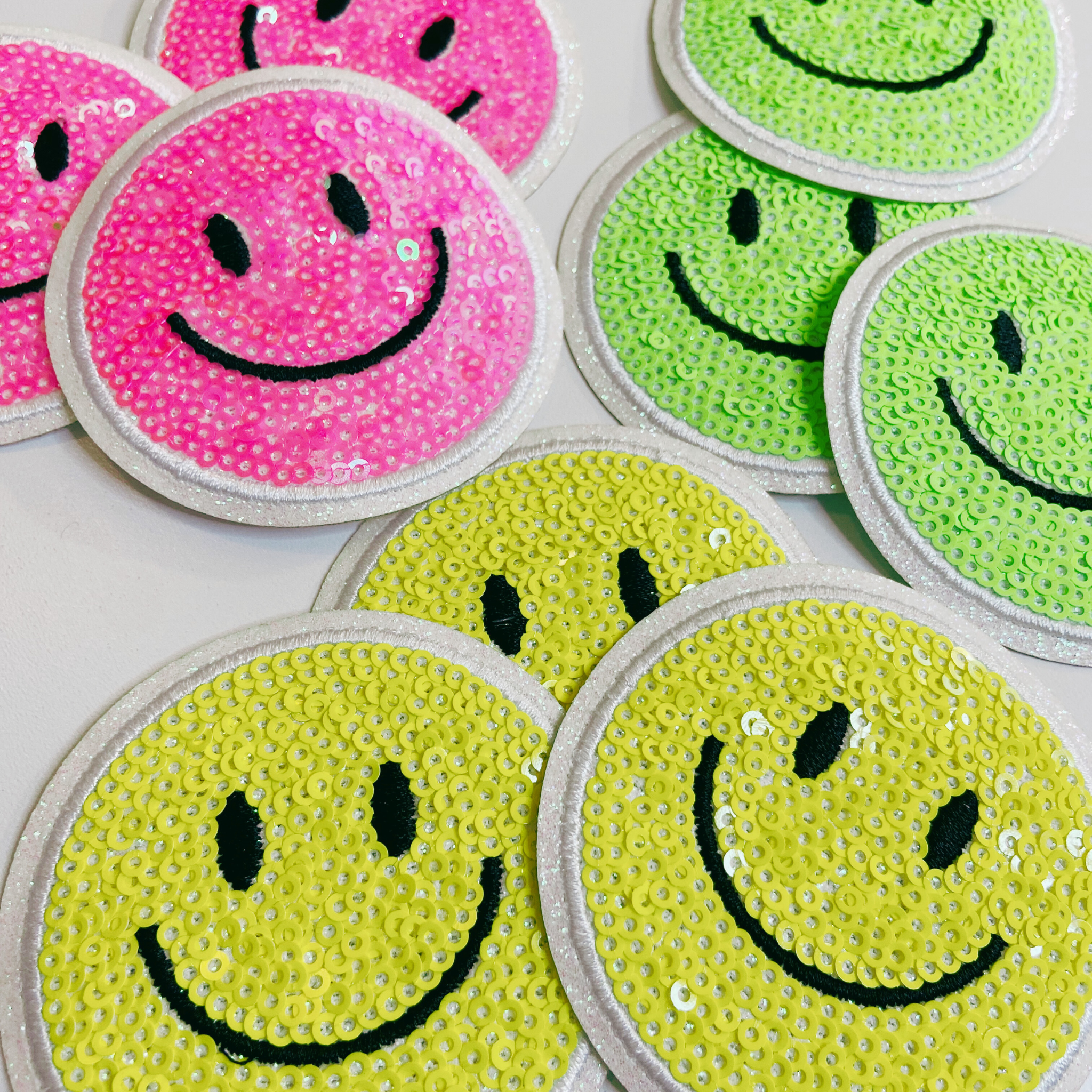 NEON Sequin Smiley Face Patch - 2.5" x 2.5" - hat Patch – TEELUX