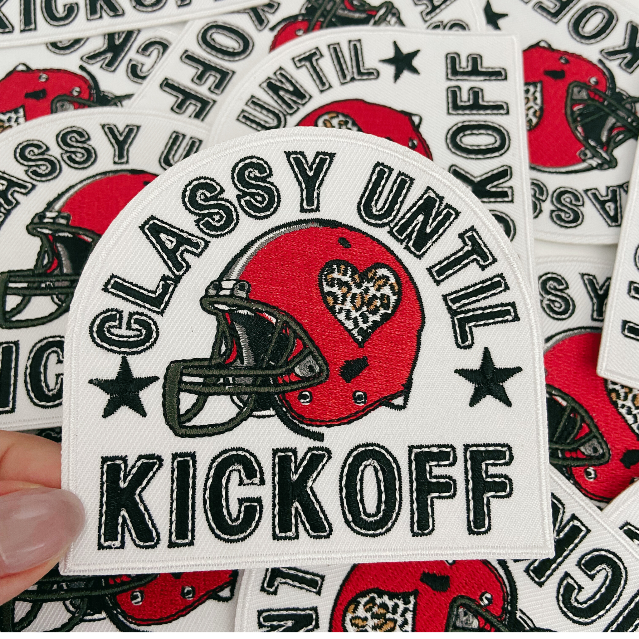3.5" Classy Until Kickoff RED - Embroidered Hat Patch (3.5"w X 3.25"h ...